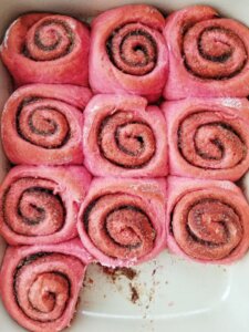 Pink Cinnamon Rolls with Vanilla Glaze - The Hint of Rosemary